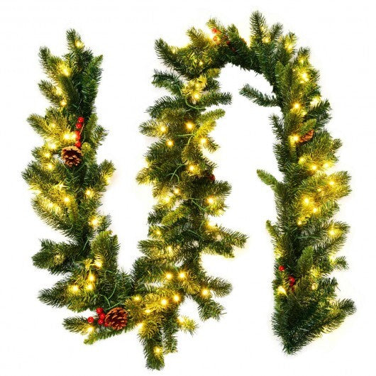 9 Feet Pre-lit Artificial Christmas Garland Red Berries with LED ...